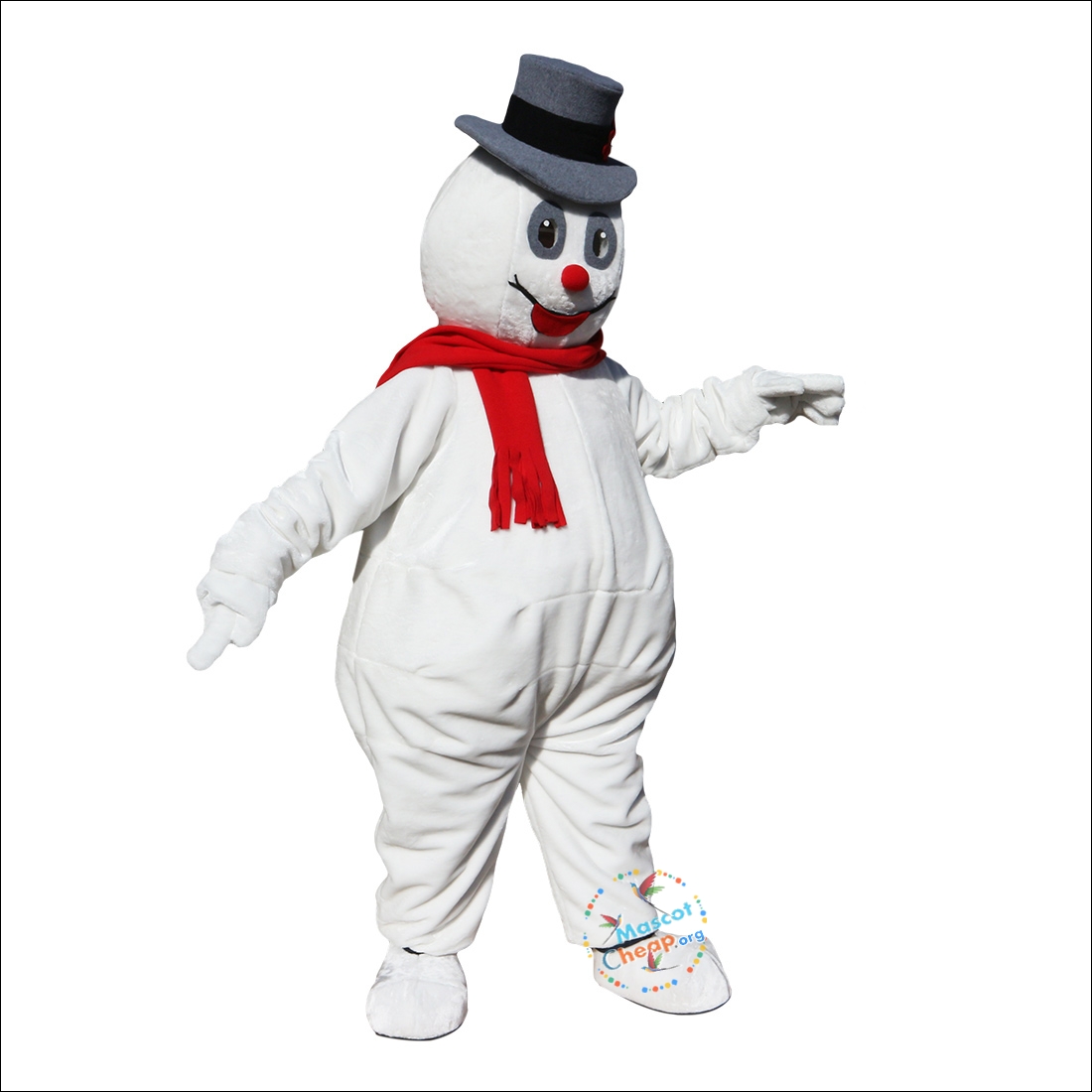Gray Hat Snowman Mascot Costume